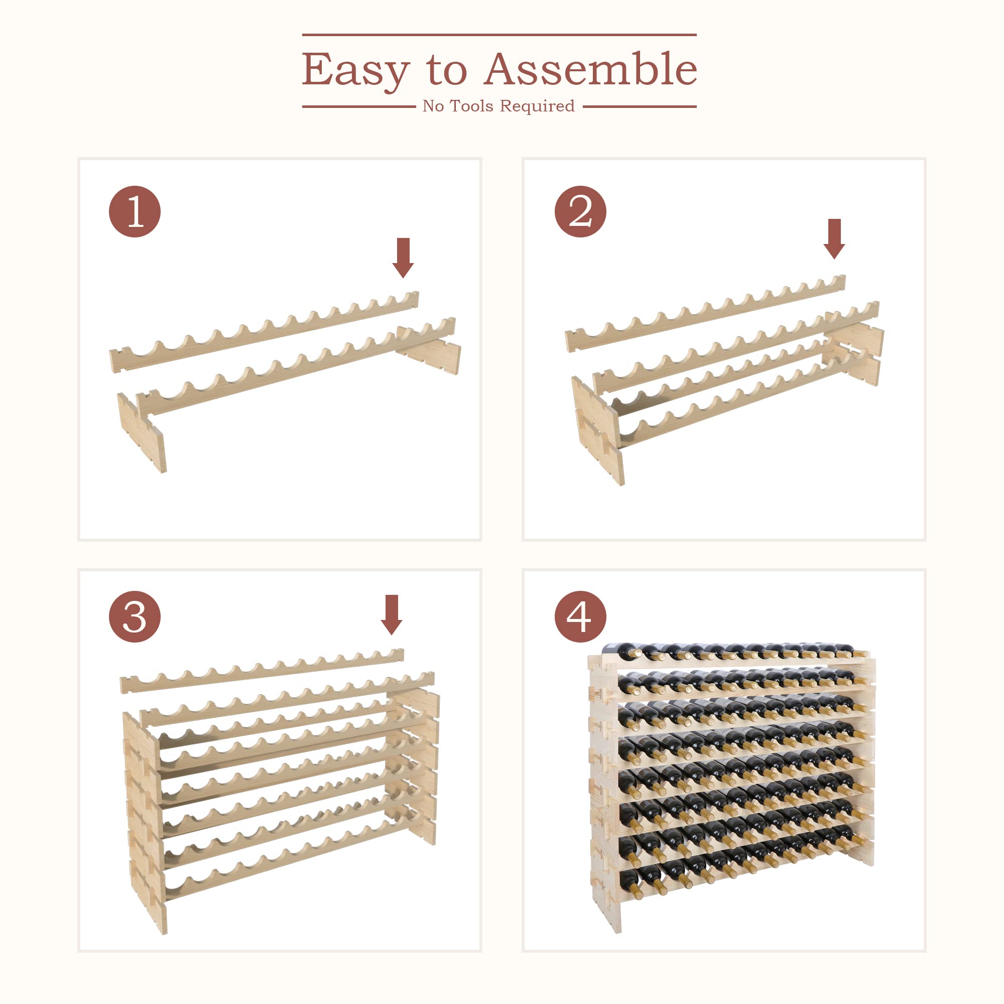 ZENY Large 96 Bottles Wood Wine Rack Stackable Storage Across up to 8 Rows Solid Wooden Display Shelves Rack Organizer