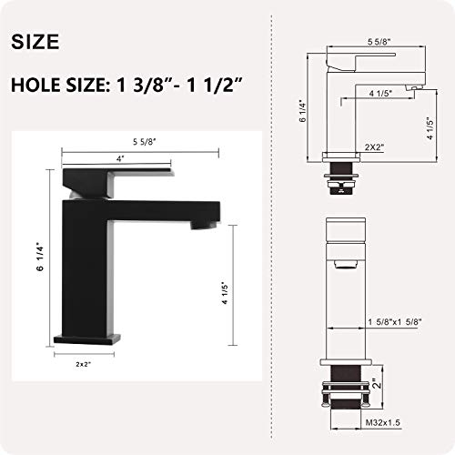 AWARA Single Handle Bathroom Faucet, Matte Black Bathroom Sink Faucet Solid Brass Single Hole Modern Bathroom Faucet Vanity Faucet with Pop-up Drain & Overflow & Water Supply Hoses