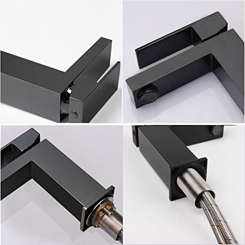 AWARA Single Handle Bathroom Faucet, Matte Black Bathroom Sink Faucet Solid Brass Single Hole Modern Bathroom Faucet Vanity Faucet with Pop-up Drain & Overflow & Water Supply Hoses