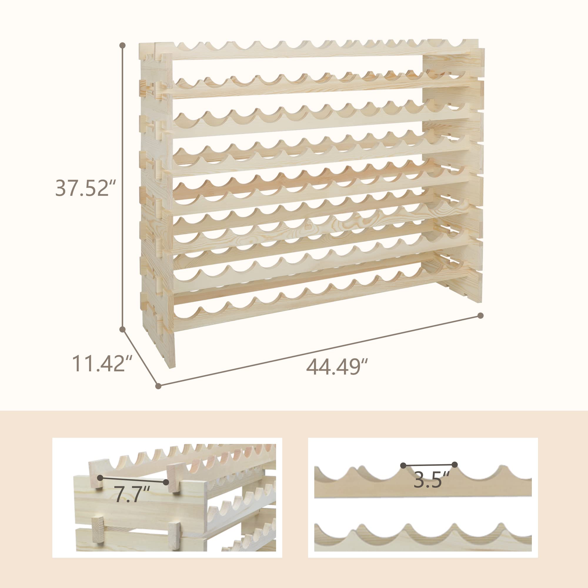 ZENY Large 96 Bottles Wood Wine Rack Stackable Storage Across up to 8 Rows Solid Wooden Display Shelves Rack Organizer