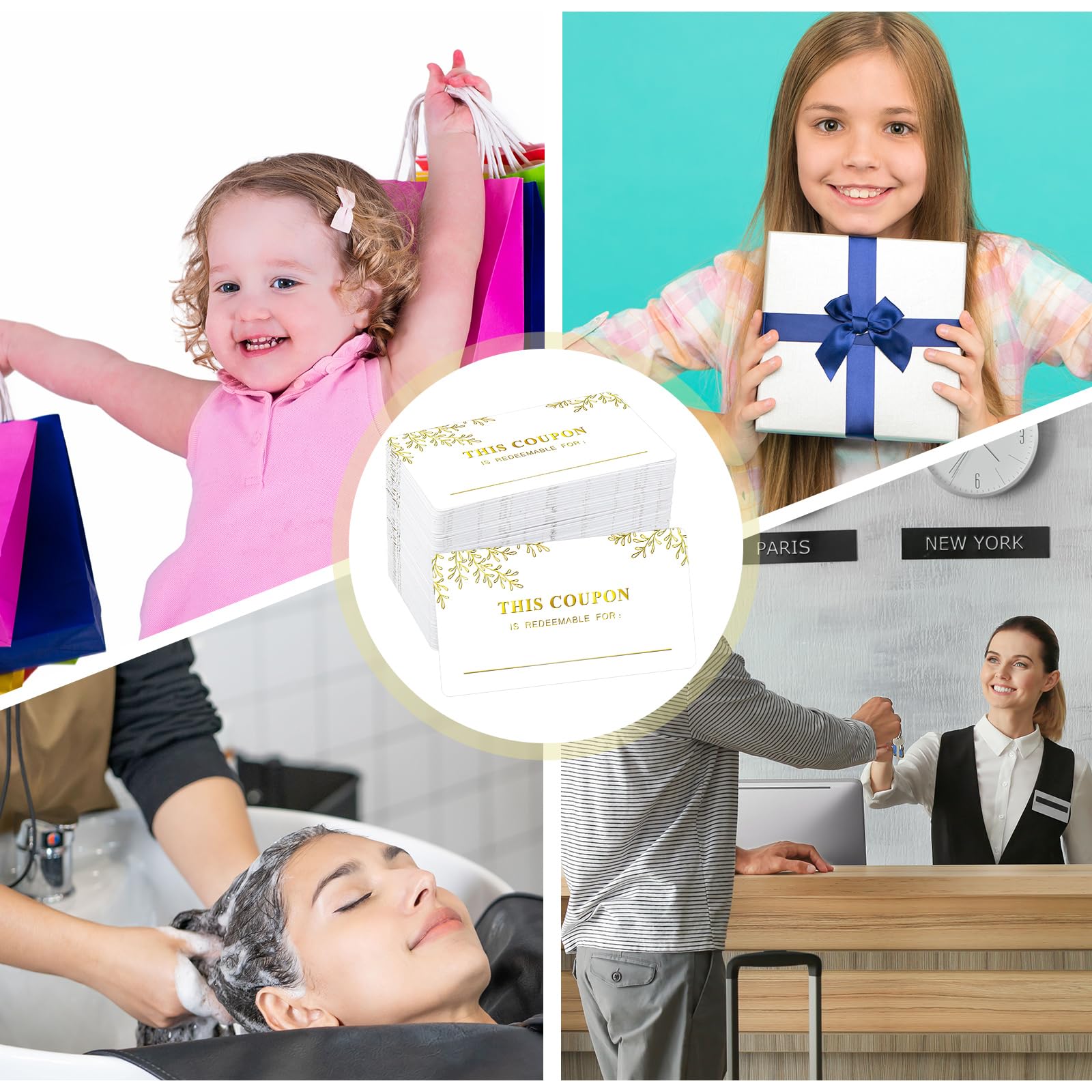 Kosiz 200 Pcs Blank Coupon Cards Gift Certificates for Small Business, 3.5 x 2 DIY Redeem Voucher Cards Services Coupon for Birthday Spas Hair Salons Restaurants