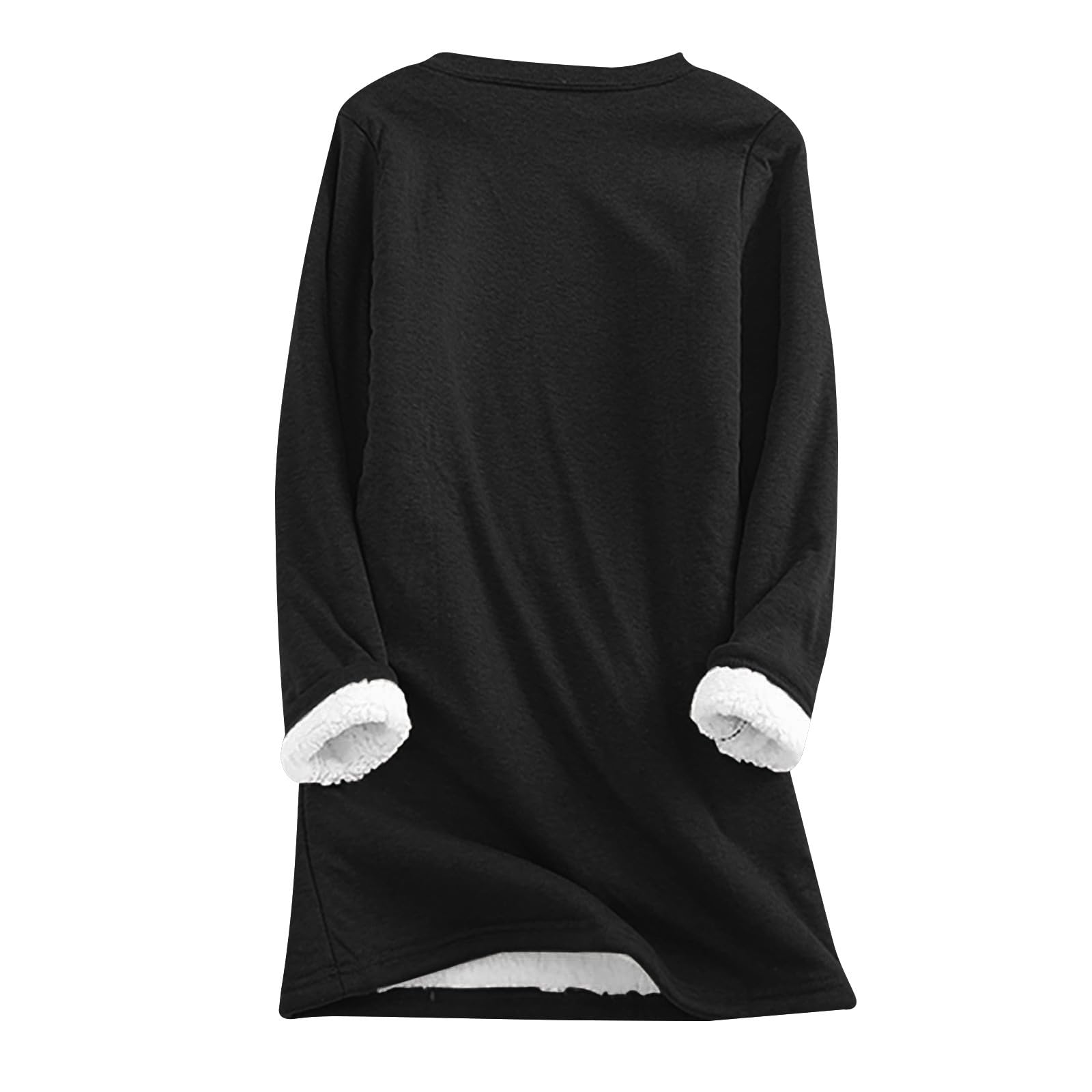 oelaio Women Warm Sherpa Lined Fleece Crewneck Sport Sweatshirt Pullover Loungewear Casual Solid Black