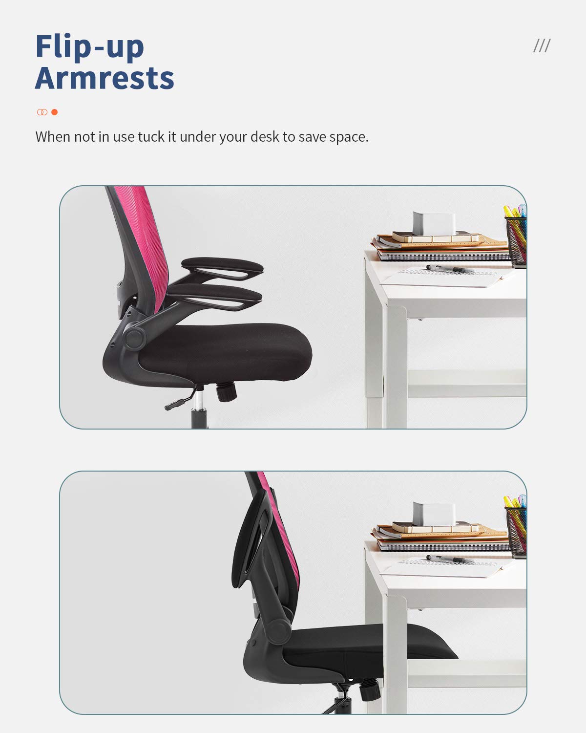 Home Office Chair Ergonomic Desk Chair Mesh Computer Chair with Lumbar Support Flip-up Arms Swivel Rolling Executive Task Chair Adjustable Chair for Adults(Pink)
