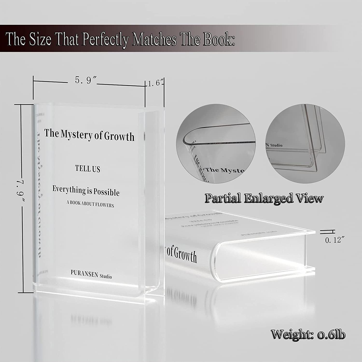 Puransen Bookend Vase for Flowers, Cute Home Office Decor; Unique Vase for Book Lovers, Artistic and Cultural Flavor Acrylic Clear Vases (Not Including Flowers)