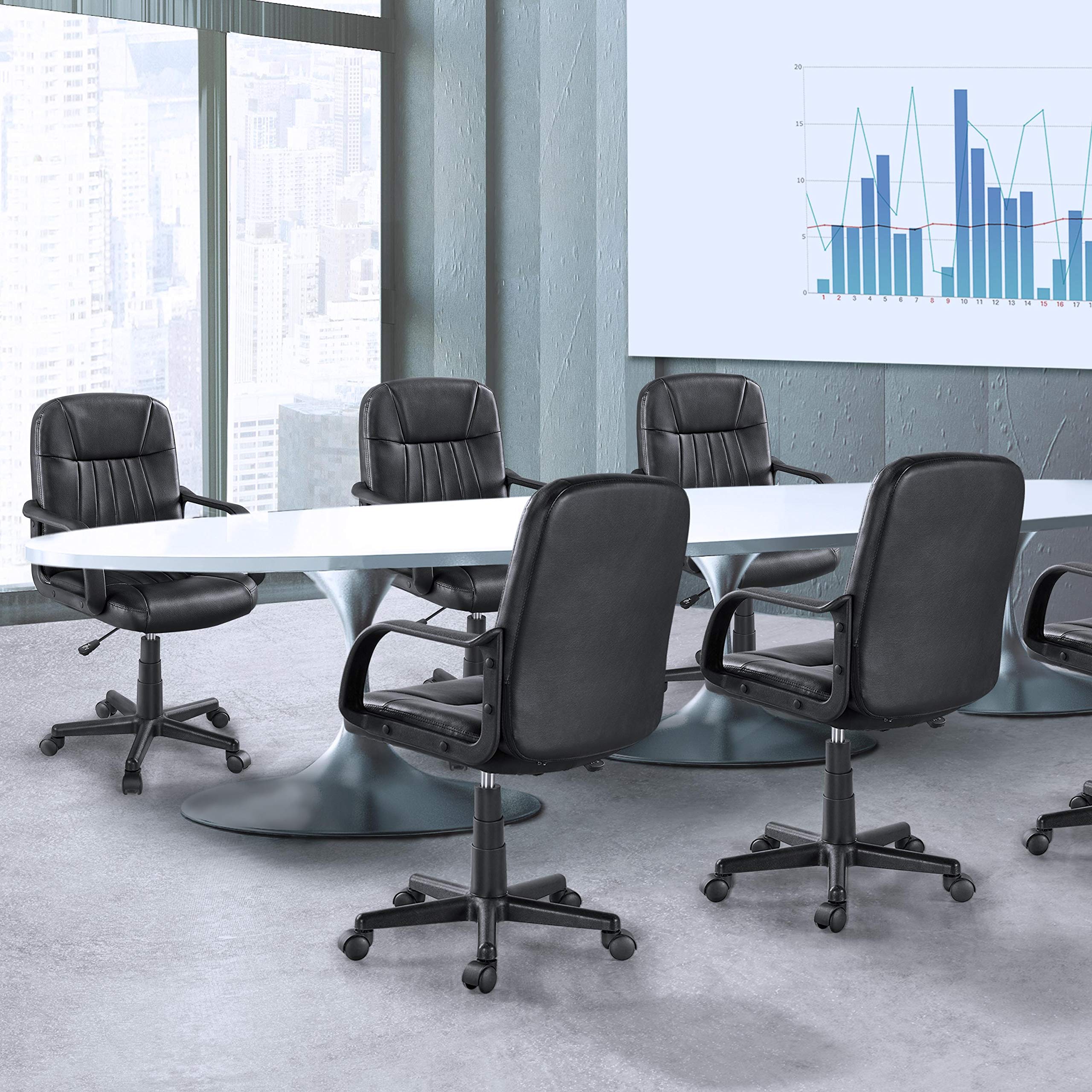 Topeakmart Executive Office Chair Swivel Computer Chair Conference Chair Leather Gaming Chair Adjustable Mid-Back with Arms