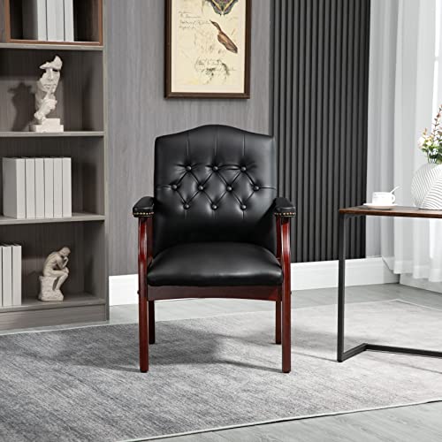 Leather Guest Chair with Padded Arm Rest Ergonomic W/Padded Seat and Arms for Reception Meeting Conference and Waiting Room Side Office Home (1 Pack, Black)