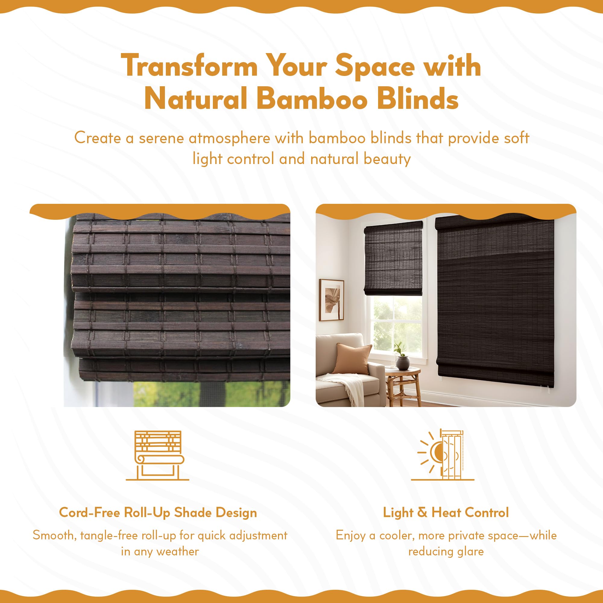 RADIANCE 2208834E Cordless Bamboo Roman Shade Espresso, 34" W X 64" L