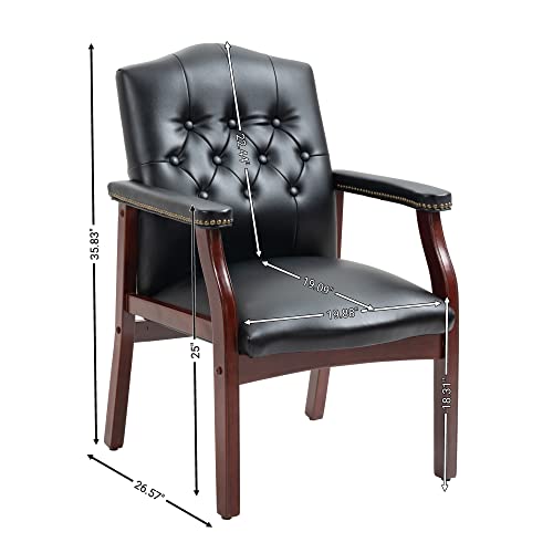 Leather Guest Chair with Padded Arm Rest Ergonomic W/Padded Seat and Arms for Reception Meeting Conference and Waiting Room Side Office Home (1 Pack, Black)