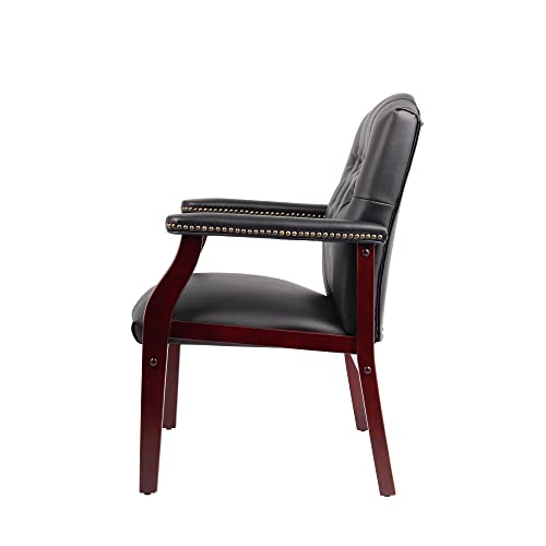 Leather Guest Chair with Padded Arm Rest Ergonomic W/Padded Seat and Arms for Reception Meeting Conference and Waiting Room Side Office Home (1 Pack, Black)