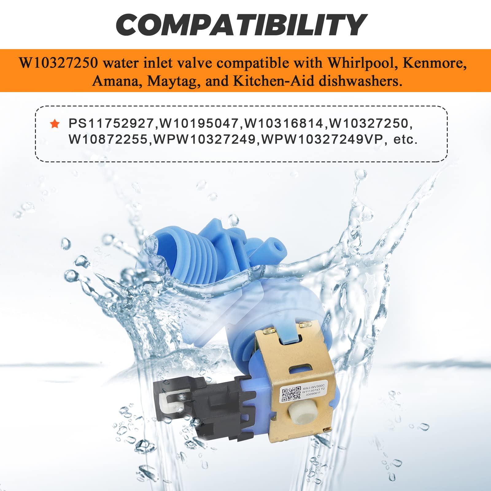 𝙐𝙥𝙜𝙧𝙖𝙙𝙚𝙙 W10327250 W11175771 W10327249 Dishwasher Water Inlet Valve by Blutoget- Fit for Whirlpool KitchenAid Kenmore 665 662 series Dishwasher-W10316814 PS11752927 W10195047-20-Year Warranty