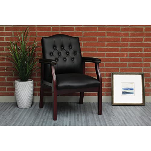 Leather Guest Chair with Padded Arm Rest Ergonomic W/Padded Seat and Arms for Reception Meeting Conference and Waiting Room Side Office Home (1 Pack, Black)