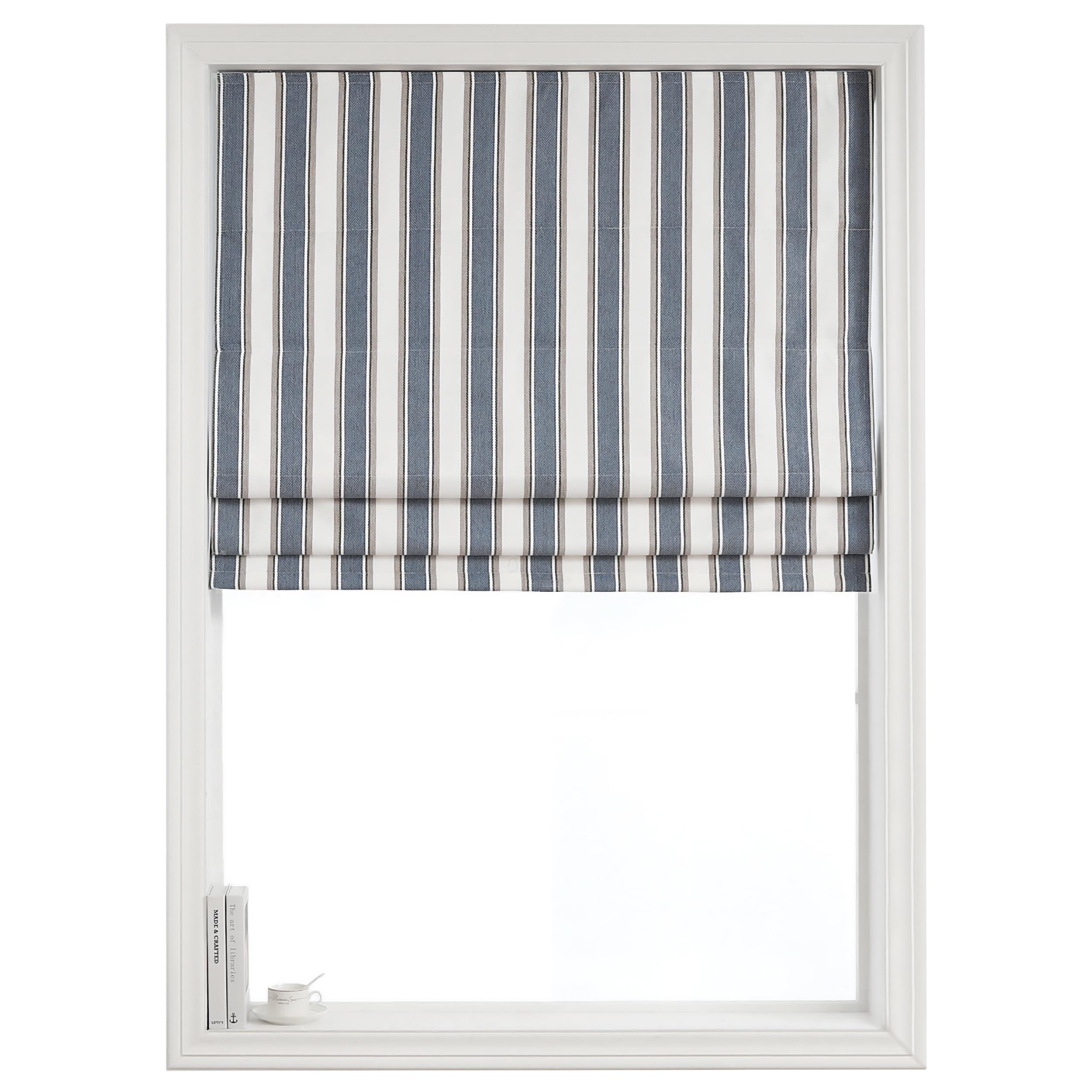 Everyday Celebration Roman Shades for Windows, 100% Blackout Shades, Cordless Pull Down Window Shades, Vertical Stripe Shades for Indoor Windows, Woven Fabric Blinds & Shades, 34" W X 64" H, (Blue)