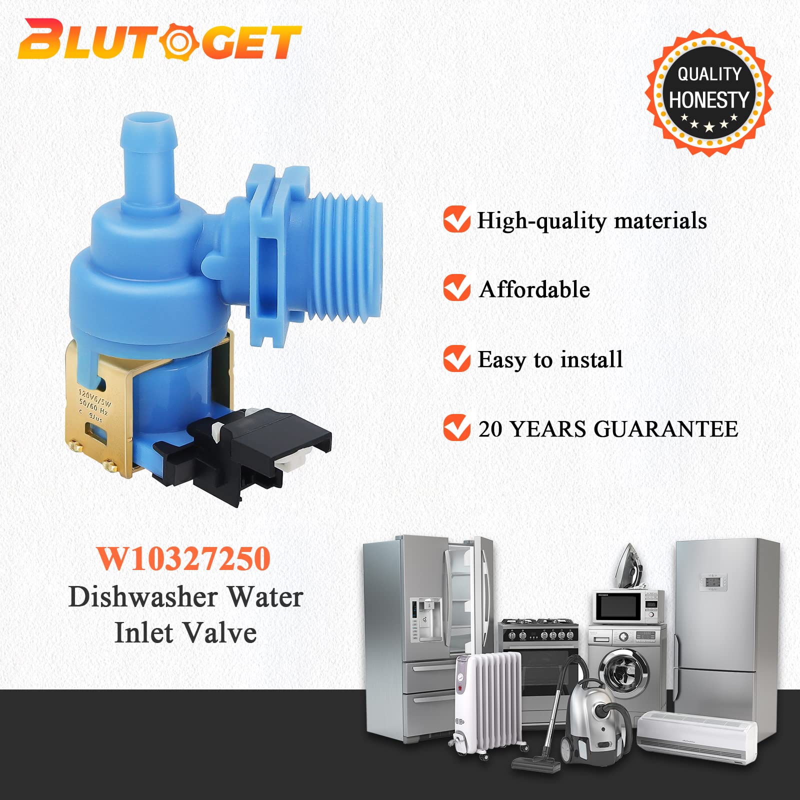 𝙐𝙥𝙜𝙧𝙖𝙙𝙚𝙙 W10327250 W11175771 W10327249 Dishwasher Water Inlet Valve by Blutoget- Fit for Whirlpool KitchenAid Kenmore 665 662 series Dishwasher-W10316814 PS11752927 W10195047-20-Year Warranty