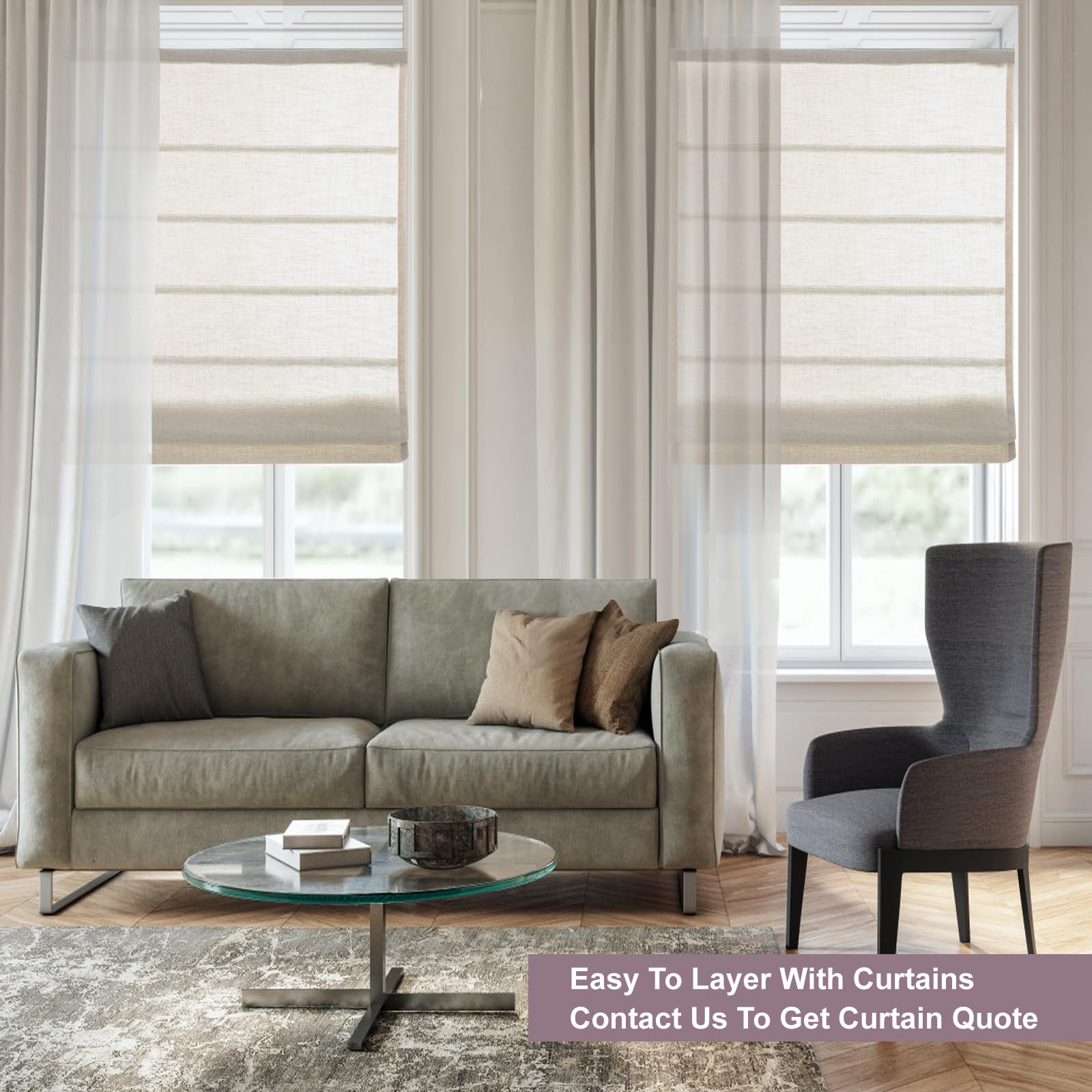 Cordless Linen Roman Shades, Premium Blackout Roman Window Shades, Custom Washable Fabric Roman Shades for Windows, Doors, French Doors, Kitchen Windows (1 Piece)
