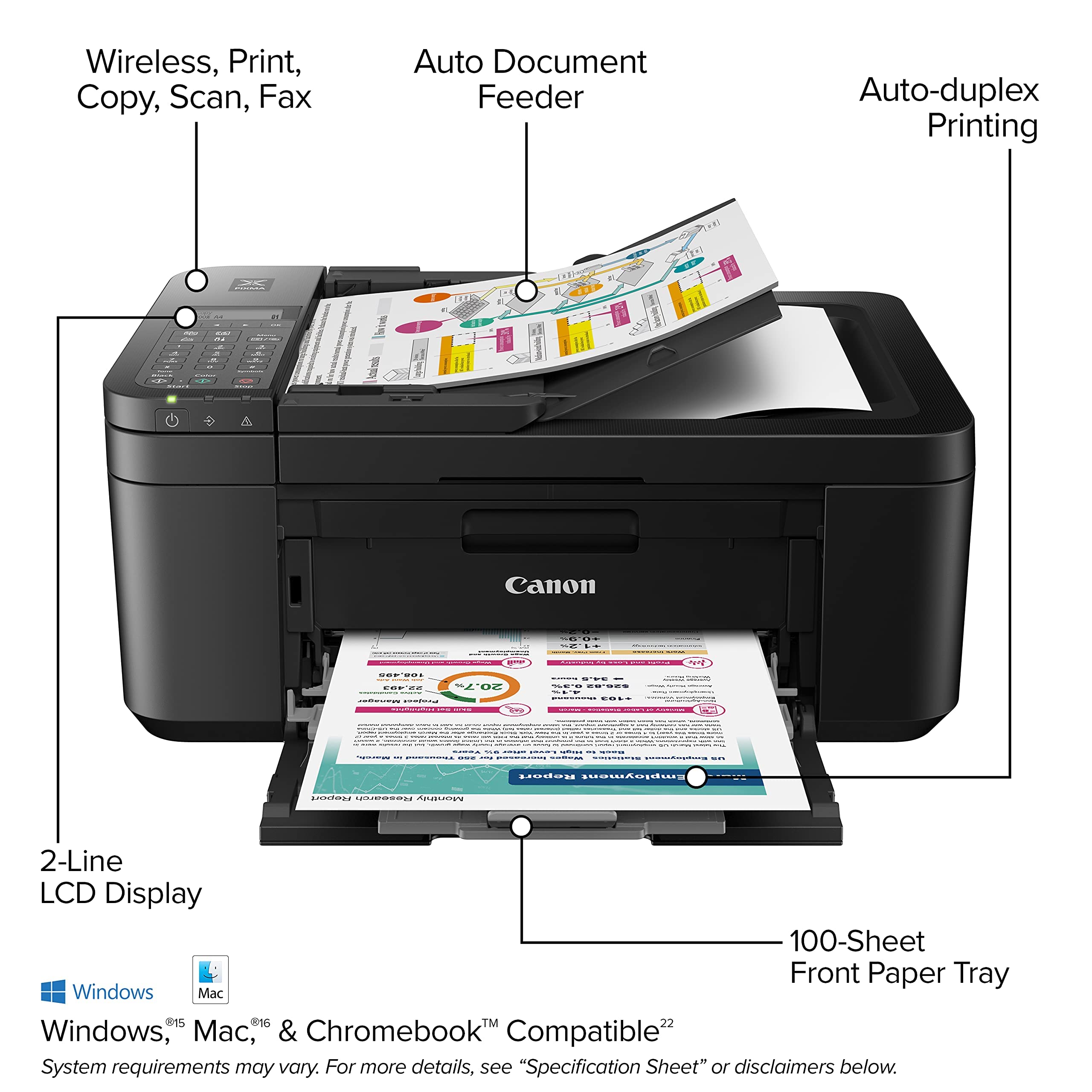 Canon PIXMA TR4720 All-in-One Wireless Printer for Home use, with Auto Document Feeder, Mobile Printing and Built-in Fax, Black (Renewed)