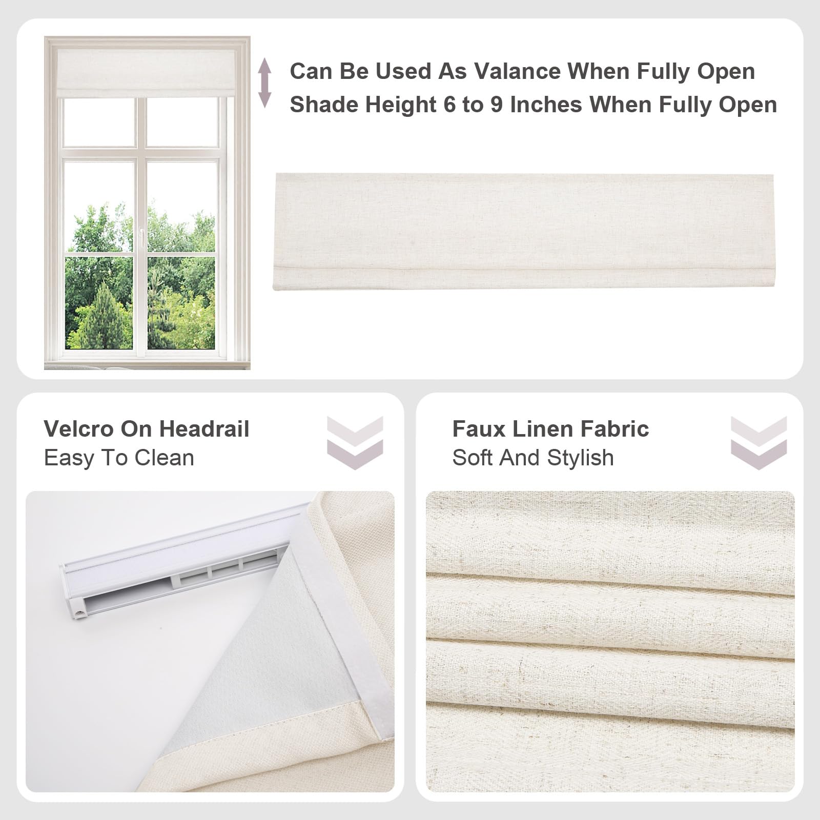Cordless Linen Roman Shades, Premium Blackout Roman Window Shades, Custom Washable Fabric Roman Shades for Windows, Doors, French Doors, Kitchen Windows (1 Piece)