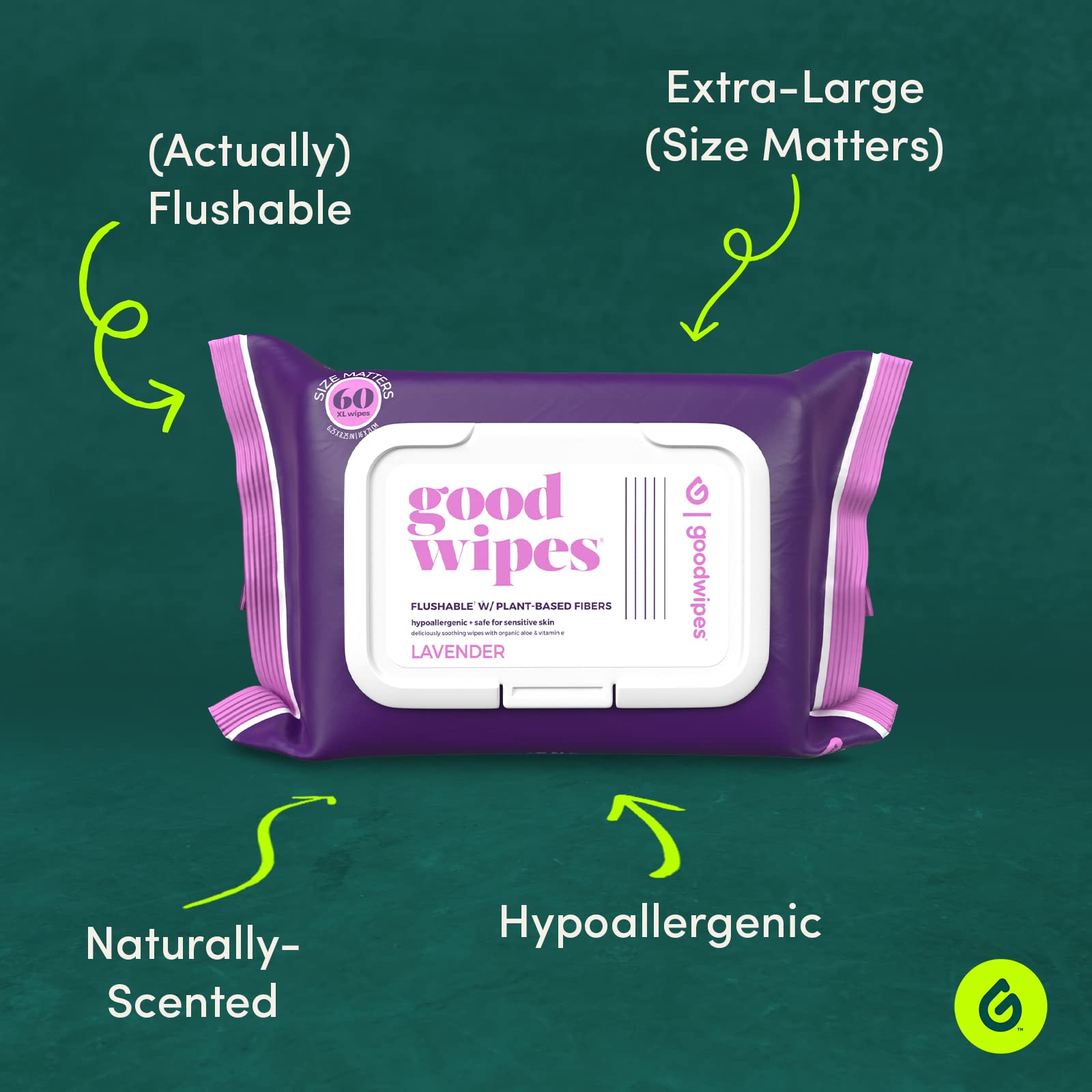 Goodwipes Flushable Butt Wipes Made with Vitamin E & Aloe - Soft & Gentle Wet Wipe Dispenser for Home Use, Septic & Sewer Safe - Largest Adult Toilet Towelettes - Lavender, 360 Count (6 Packs)