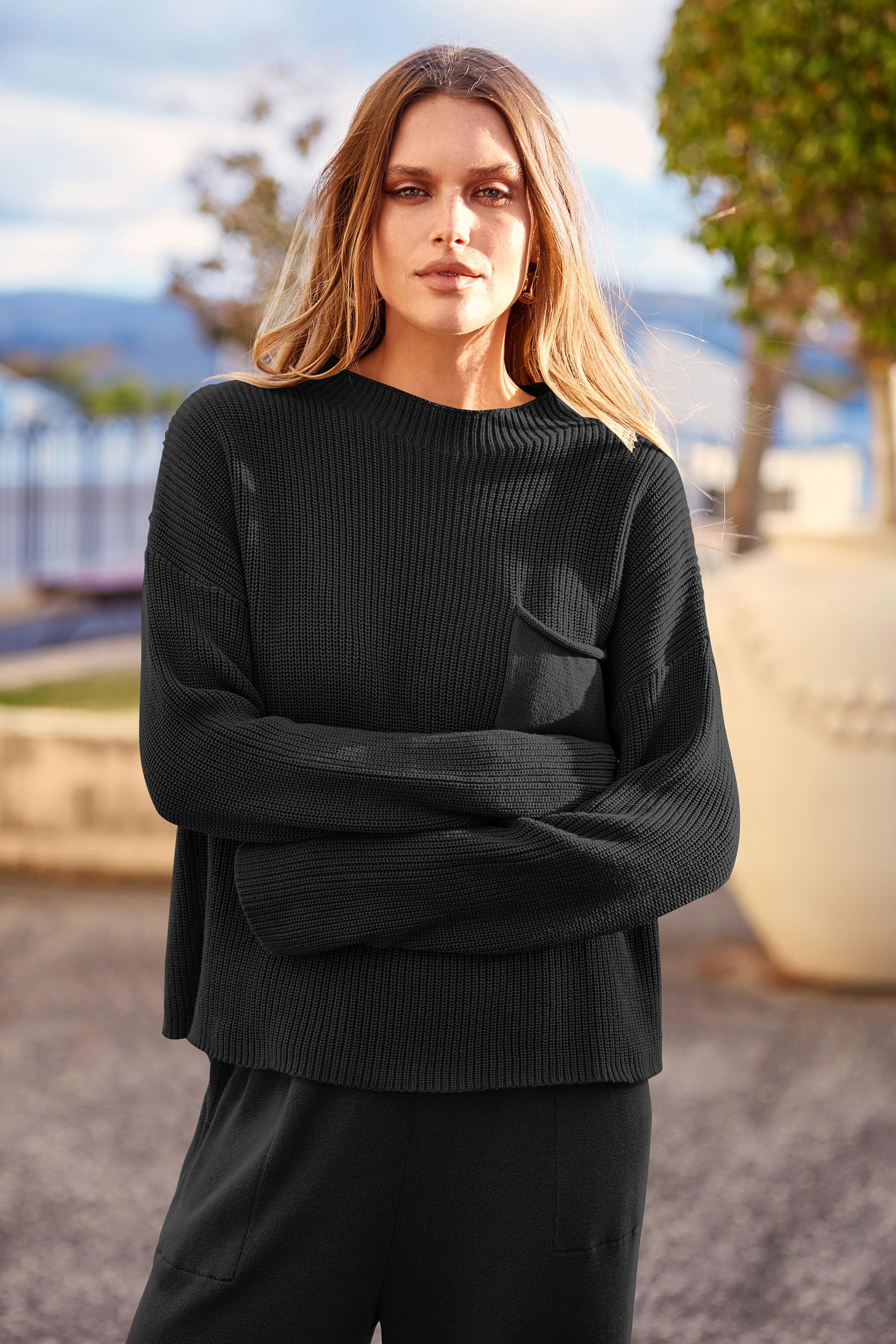 PRETTYGARDEN Women's Winter 2 Piece Sweater Set Casual Pullover Top High Waisted Sweatpants Tracksuit Lounge Outfits (Black,Medium)