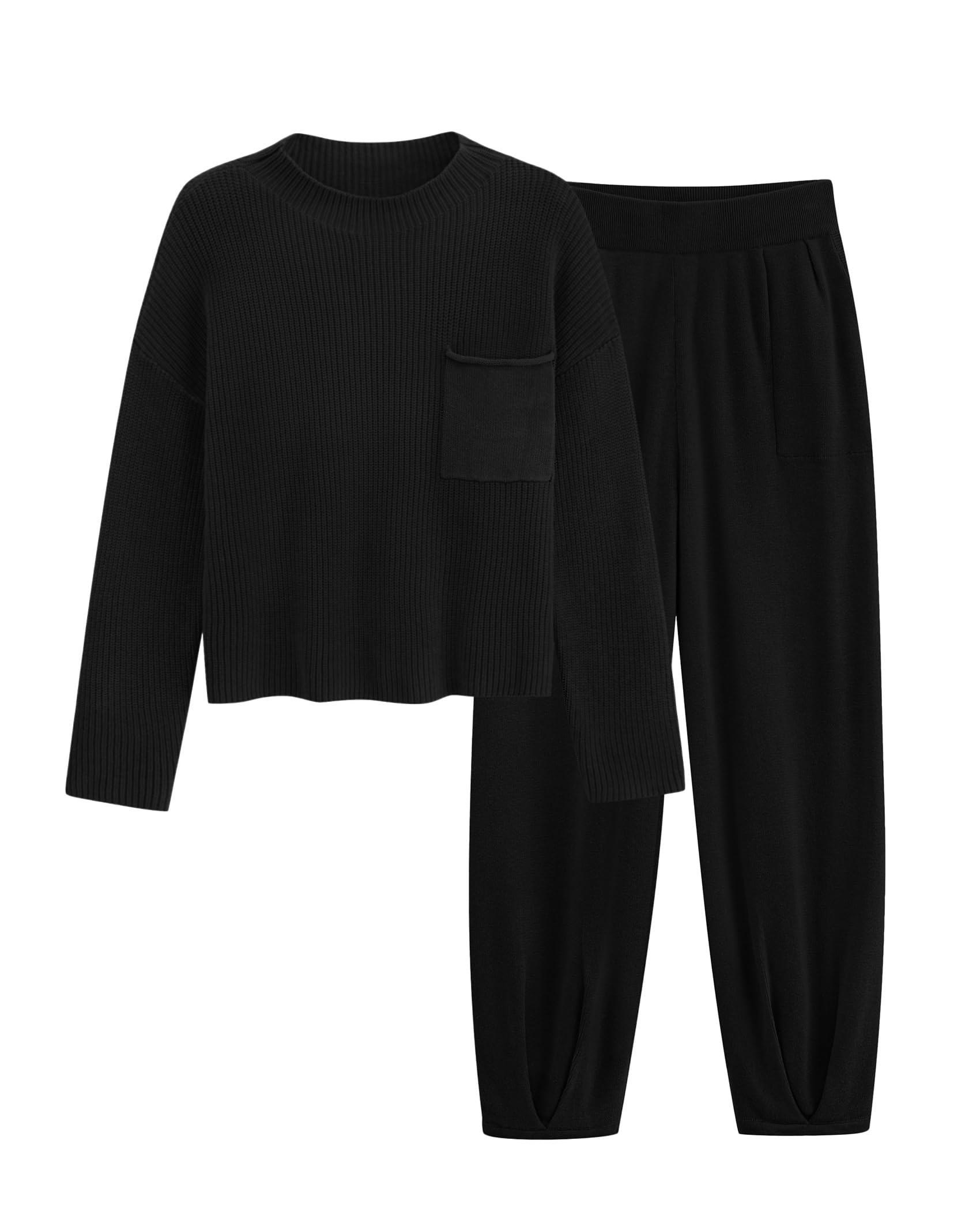 PRETTYGARDEN Women's Winter 2 Piece Sweater Set Casual Pullover Top High Waisted Sweatpants Tracksuit Lounge Outfits (Black,Medium)