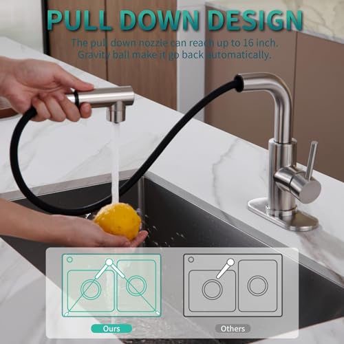Bar Sink Faucet, Bathroom Sink Faucet with Pop-up Drain, Kitchen Faucets with Pull Out Sprayer for RV/Camper/Bar Utility Faucet Brushed Nickel YardMonet