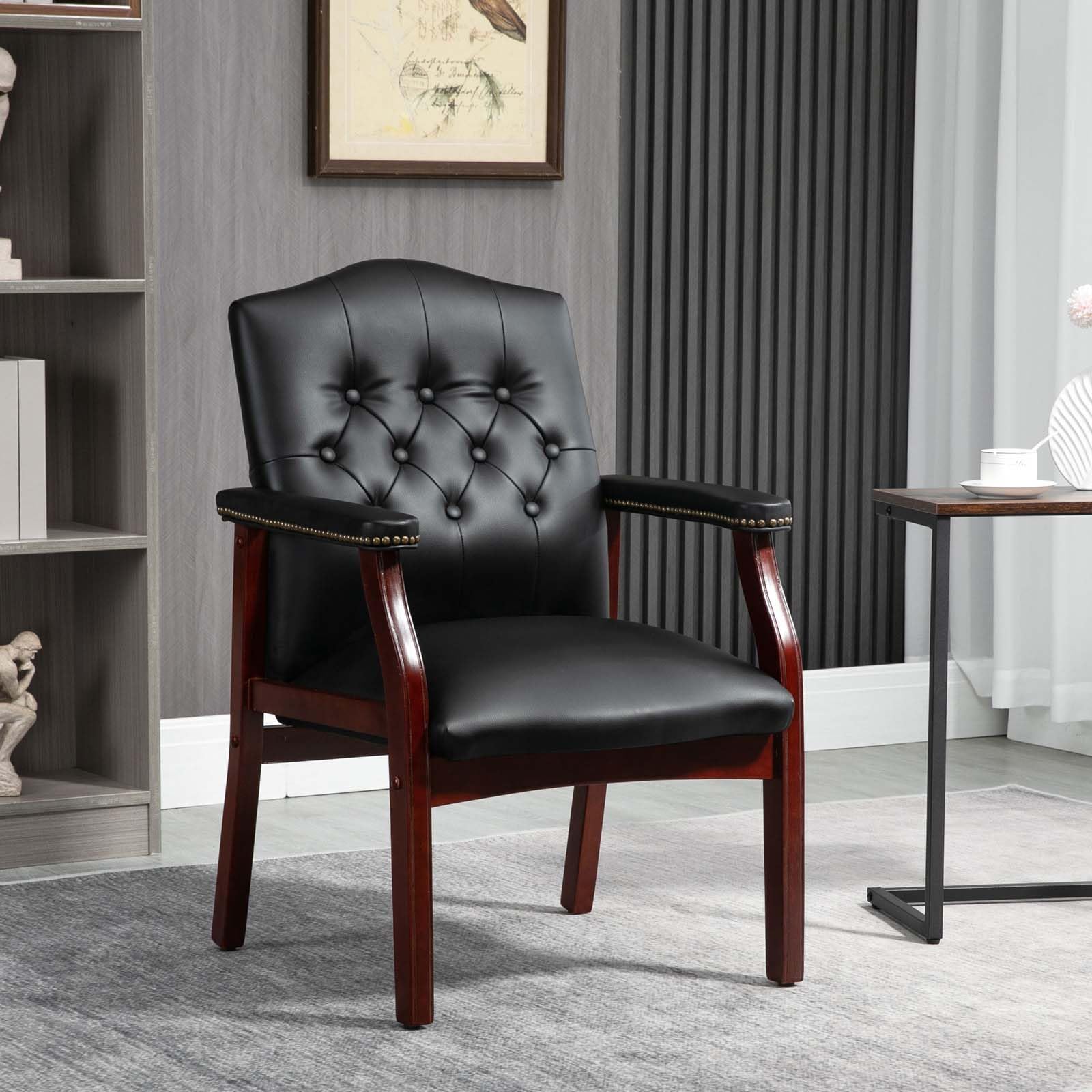 Leather Reception Guest Chairs with Padded Seat and Arms, Ergonomic Mid-Back Office Executive Chair for Meeting Waiting Room Conference Office, Guest Chairs