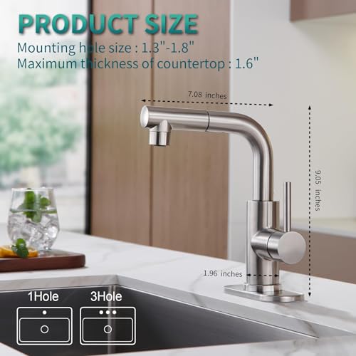 Bar Sink Faucet, Bathroom Sink Faucet with Pop-up Drain, Kitchen Faucets with Pull Out Sprayer for RV/Camper/Bar Utility Faucet Brushed Nickel YardMonet