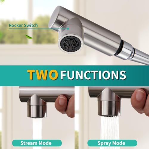 Bar Sink Faucet, Bathroom Sink Faucet with Pop-up Drain, Kitchen Faucets with Pull Out Sprayer for RV/Camper/Bar Utility Faucet Brushed Nickel YardMonet
