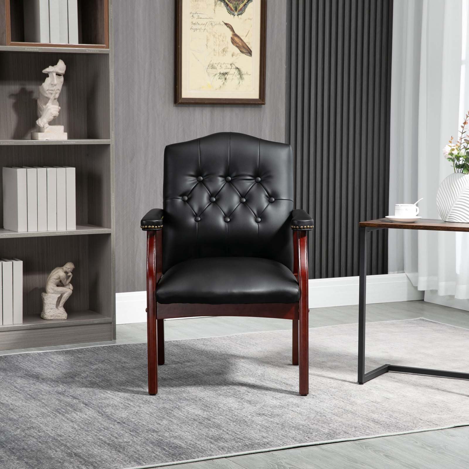 Leather Reception Guest Chairs with Padded Seat and Arms, Ergonomic Mid-Back Office Executive Chair for Meeting Waiting Room Conference Office, Guest Chairs