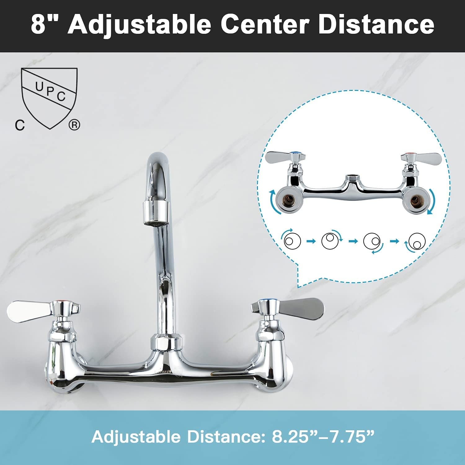 Favorpo 8 Inches Commercial Kitchen Wall Mount Faucet, 8 Inches Center Wall-Mount Utility Sink Faucets, 2 Handle Wall Mounted Faucets for Kitchen Laundry Room Restaurant