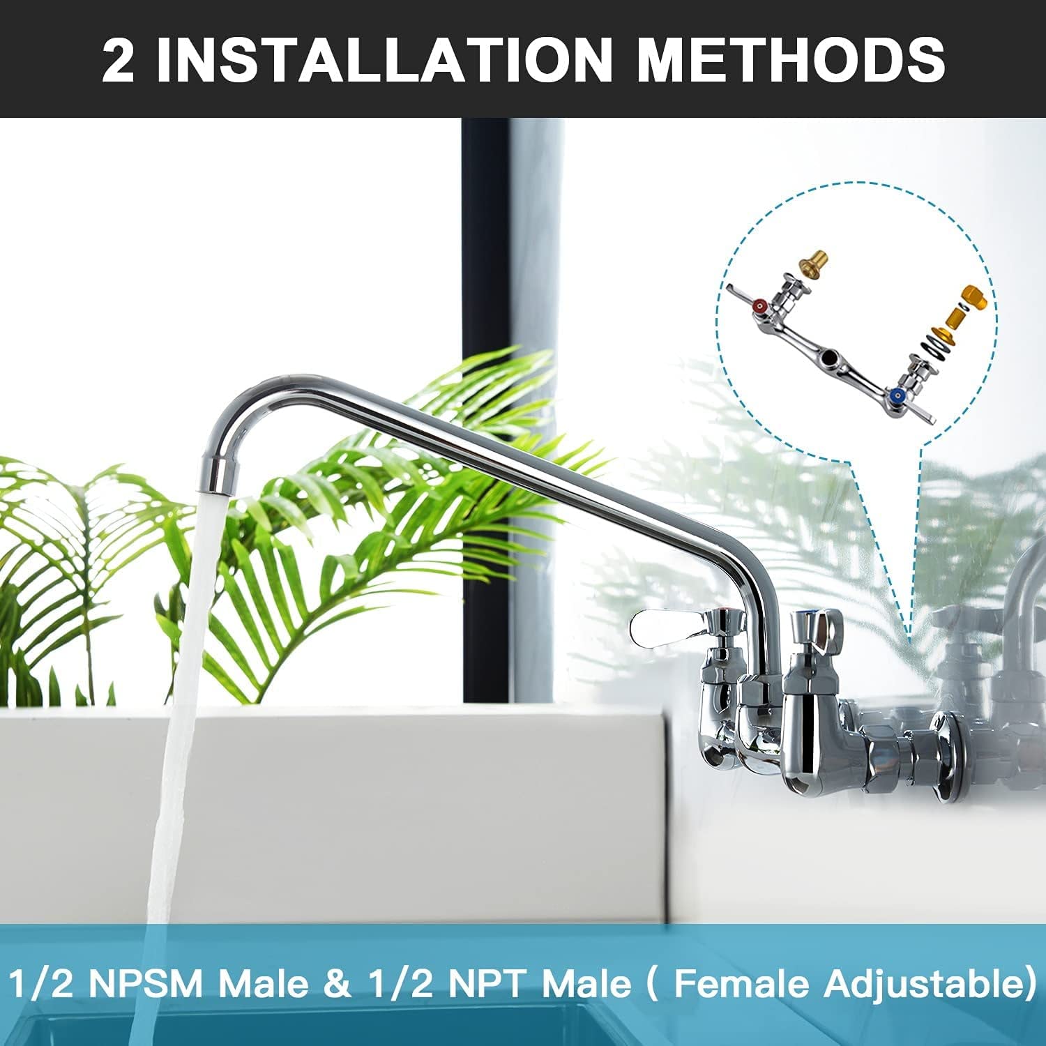 Favorpo 8 Inches Commercial Kitchen Wall Mount Faucet, 8 Inches Center Wall-Mount Utility Sink Faucets, 2 Handle Wall Mounted Faucets for Kitchen Laundry Room Restaurant