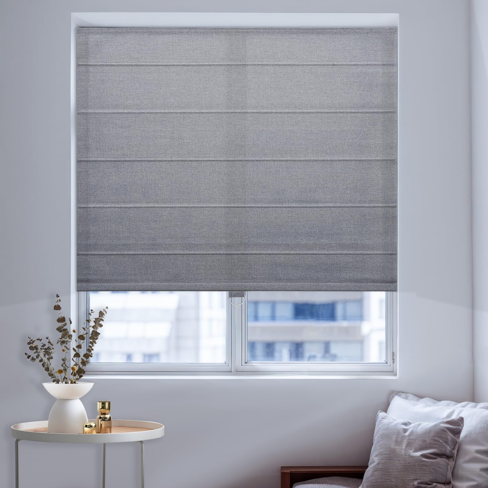 Keego Roman Shades Cordless Elegant Roman Shades for Window Light Filtering Modern Blinds for Window Easy to Install Custom Size Fabric Roman Shades (Light Grey, Custom-Size)