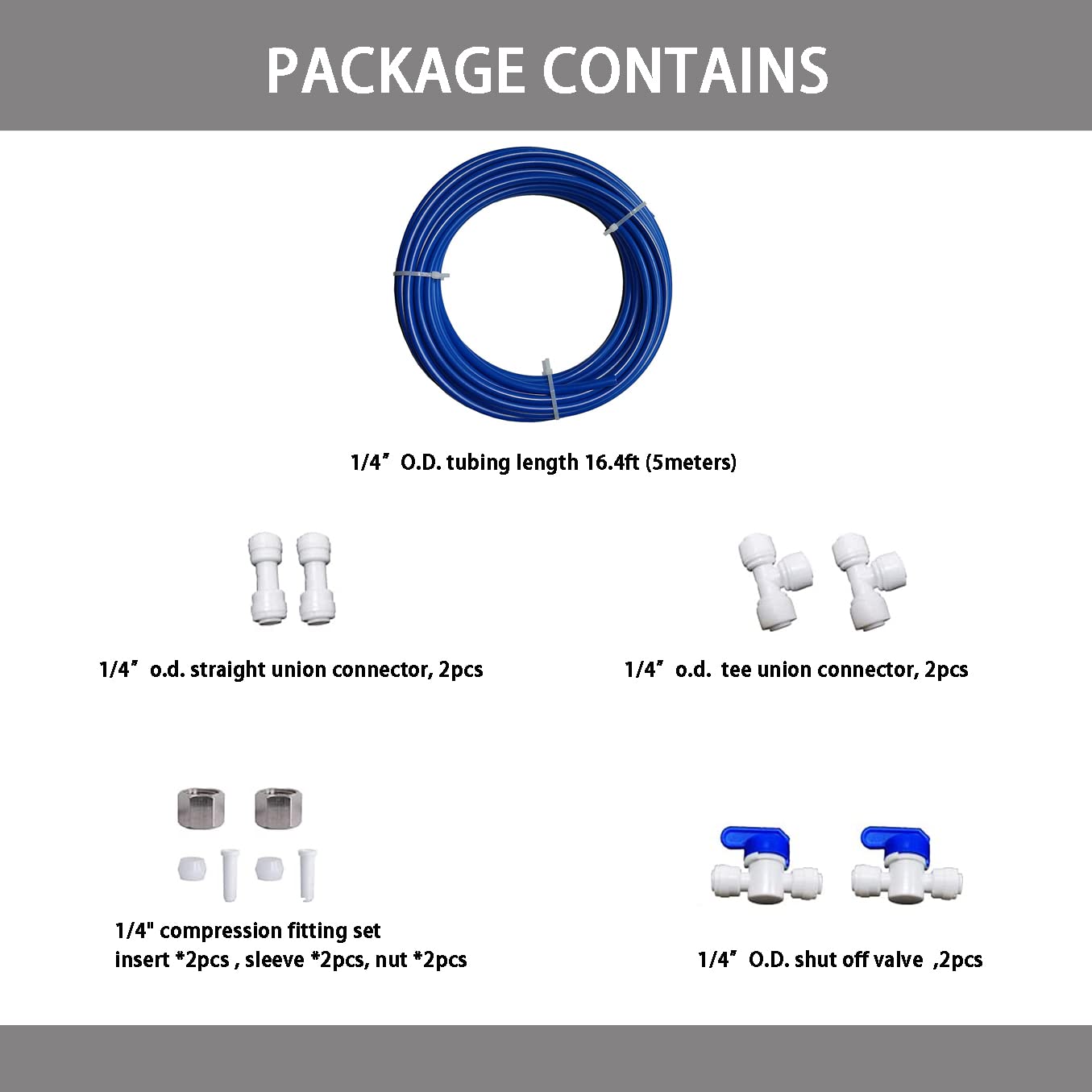 Malida RO Water Systems Ice Maker Kit 1/4" for Reverse Osmosis Systems and Water Filters (Blue Water Pipe)