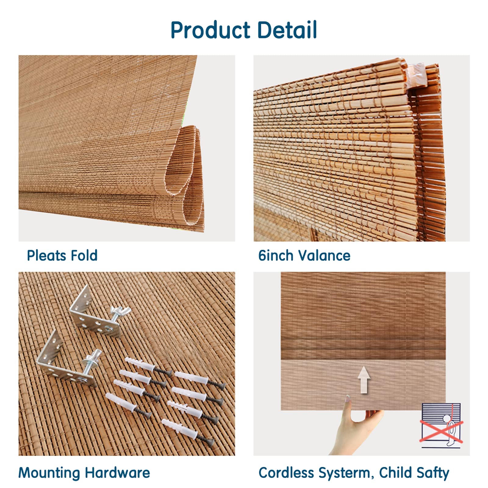 LETAU Cordless Nature Window Shades Blinds, 100% Linen Roman Shades, Pattern 3