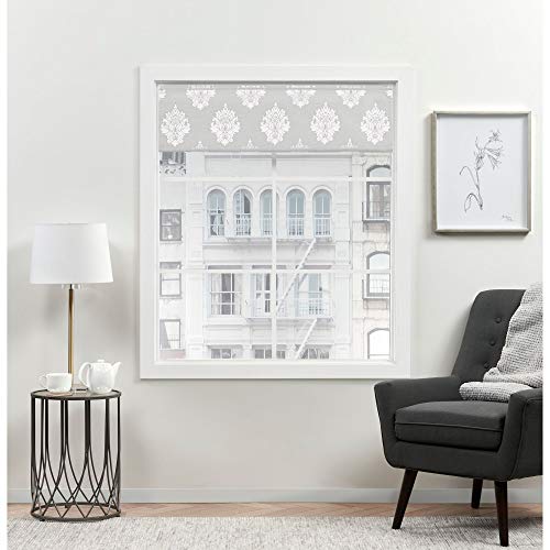 Exclusive Home Curtains Marseilles Damask 100% Blackout Roman Shade, 27"x64", Silver