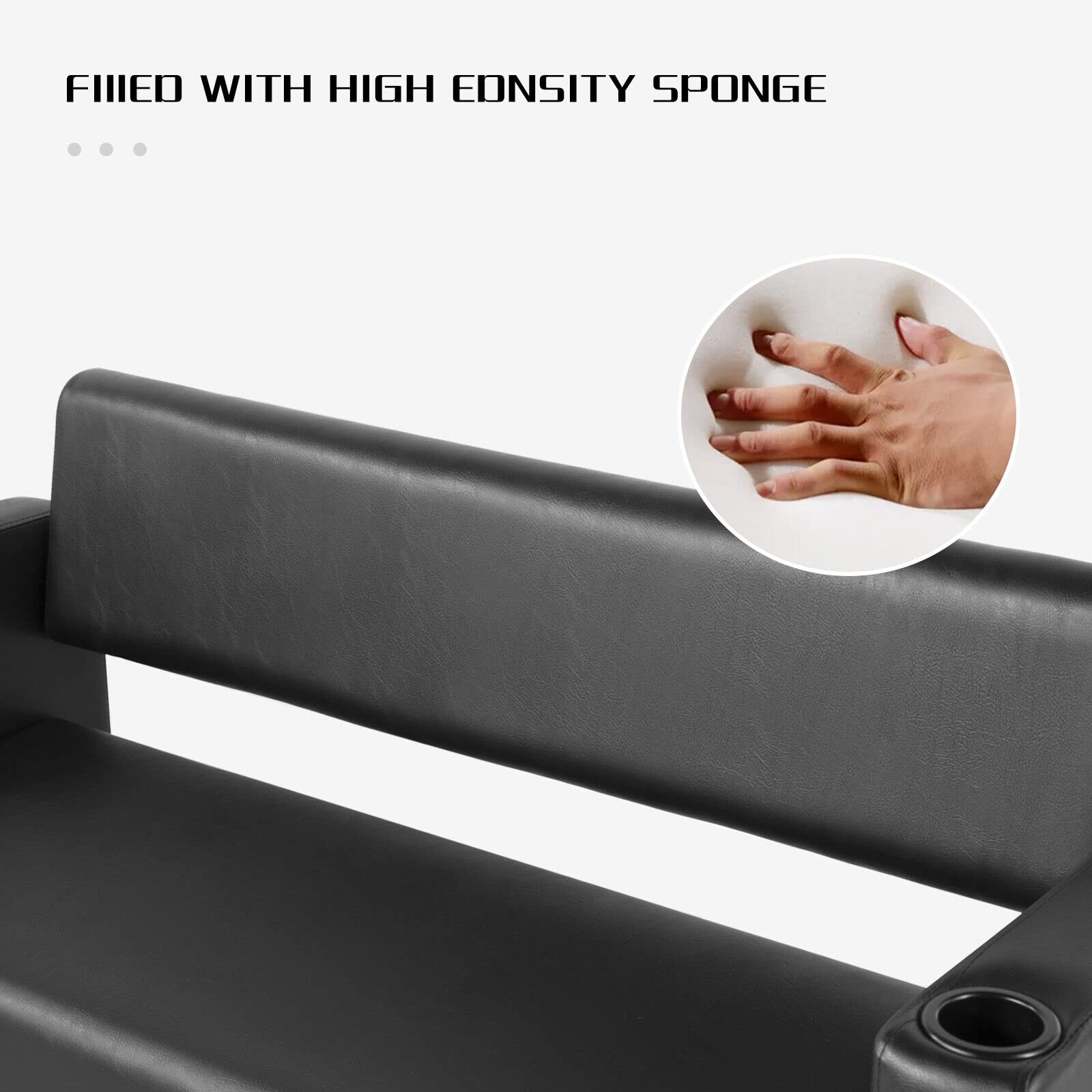 Artist hand Office Reception Chairs Waiting Room Bench Guest Chairs, Leather Bench 60.6'' Conference Room Chairs with 2 Cup Holder Office Couch Stainless Steel Base Chair