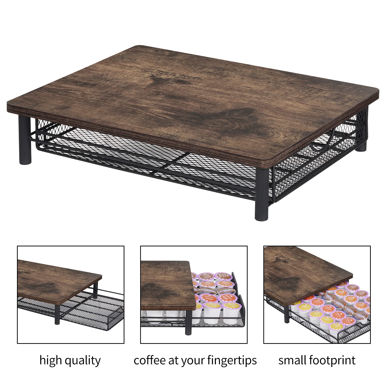 Giikin Coffee Pod Drawer Holder, k cup holder with 35 Capacity Capsule Pods, Coffee Pot Storage Organizer Drawer Holder for K-cups, Compatible with Nespresso Vertuo Capsules (Antique Brown)