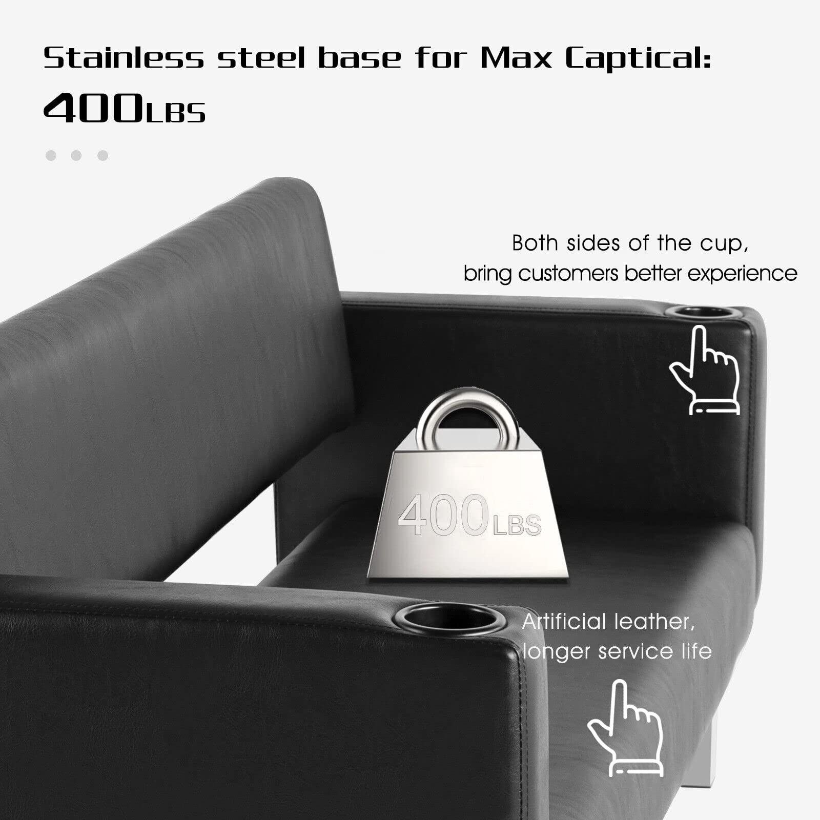 Artist hand Office Reception Chairs Waiting Room Bench Guest Chairs, Leather Bench 60.6'' Conference Room Chairs with 2 Cup Holder Office Couch Stainless Steel Base Chair