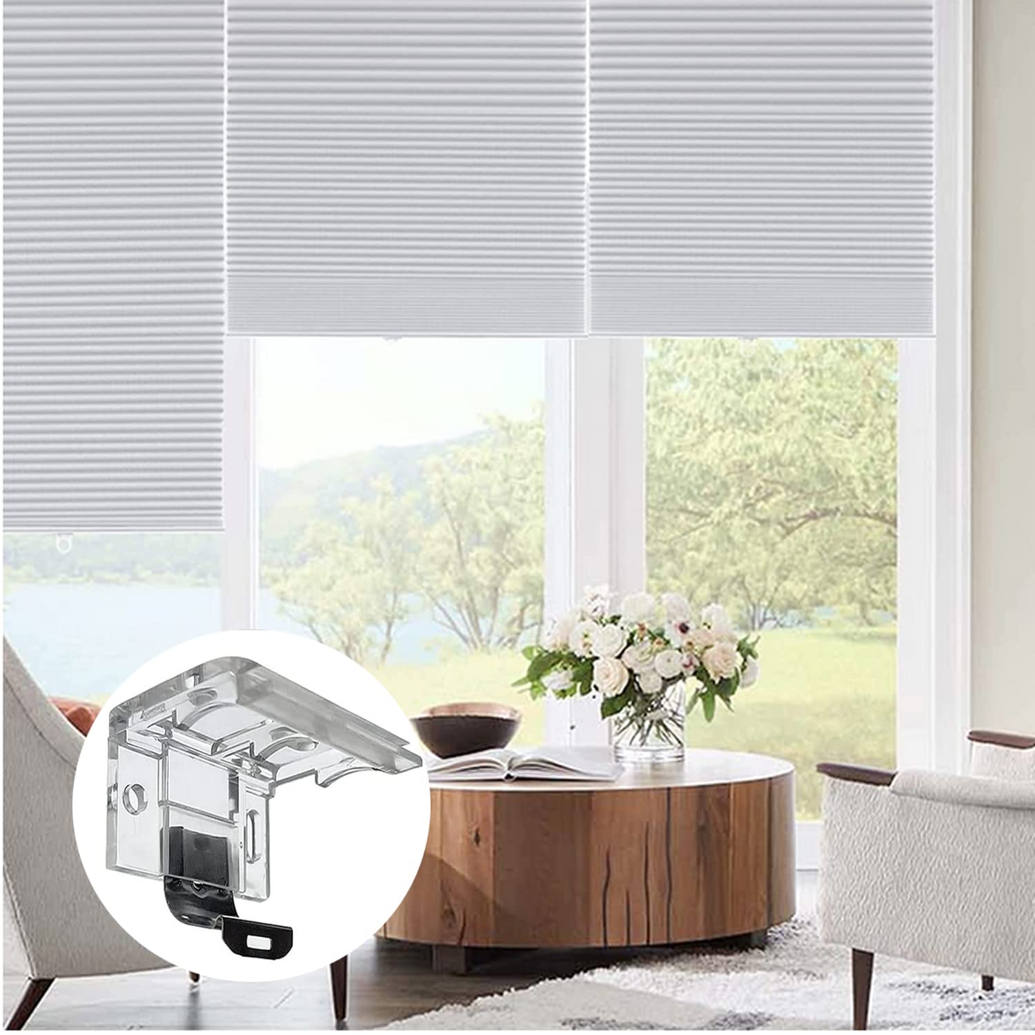 BOLWHAO 6 Pcs Cordless Shade Bracket, Mounting Bracket with Metal Clip for 1" (25MM) Pleated Shades Cordless Blinds Headrail Holder Clip PVC Cordless Honeycomb Cellular