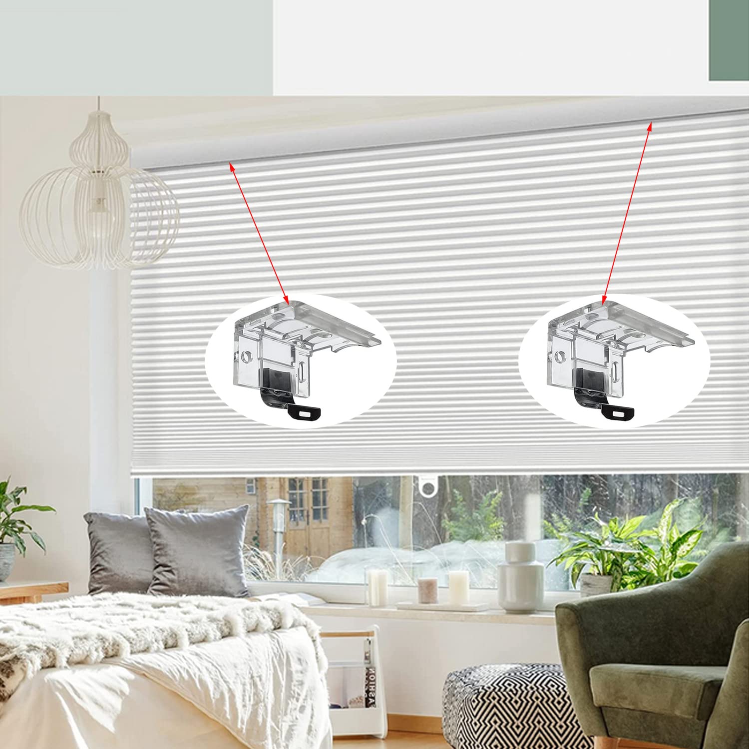 BOLWHAO 6 Pcs Cordless Shade Bracket, Mounting Bracket with Metal Clip for 1" (25MM) Pleated Shades Cordless Blinds Headrail Holder Clip PVC Cordless Honeycomb Cellular
