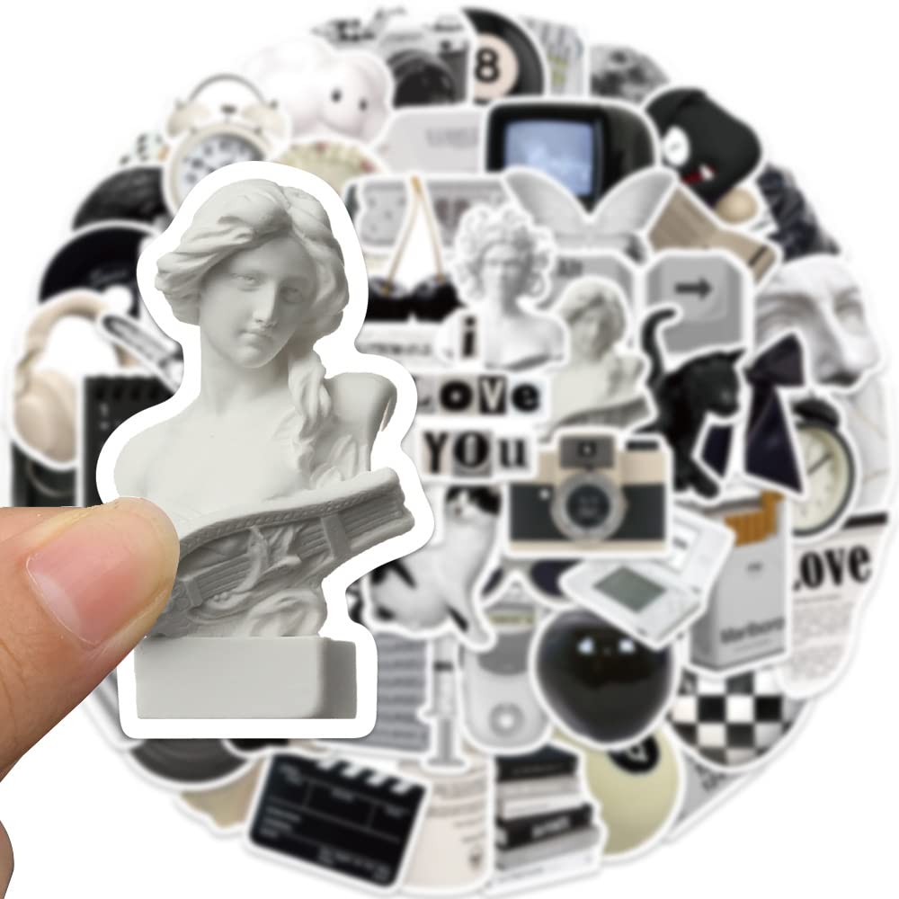 Aesthetic VSCO Stickers for Water Bottles,Black and White Simple Vinyl Sticker for Laptop,61Pcs DIY Decorate Skateboard Computer Phone Decals for Kids Girls Teens (Black & White)