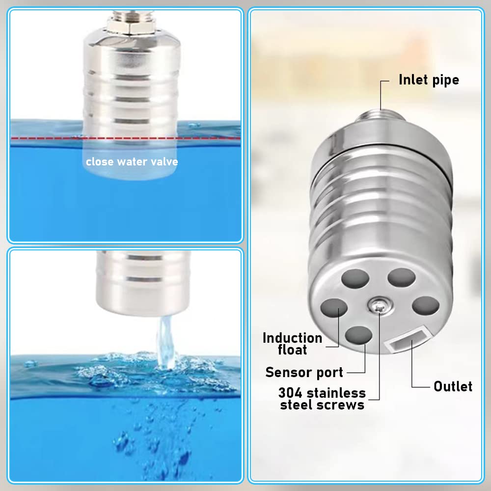 2Pcs 304 Stainless Steel Fully Automatic Water Level Control Float Valve, 1/2" Auto Shut Off Ball Mini Float Valve, Automatic Water Level Controller for Water Tank (#D 1/2 ''(Side water intake))