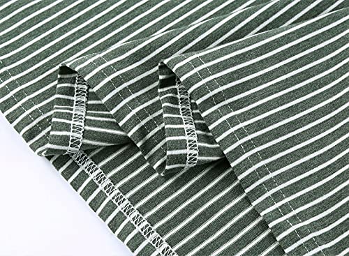 MEROKEETY Women's Short Sleeve Striped High Waist T Shirt Midi Dress with Pockets, Olive, Medium