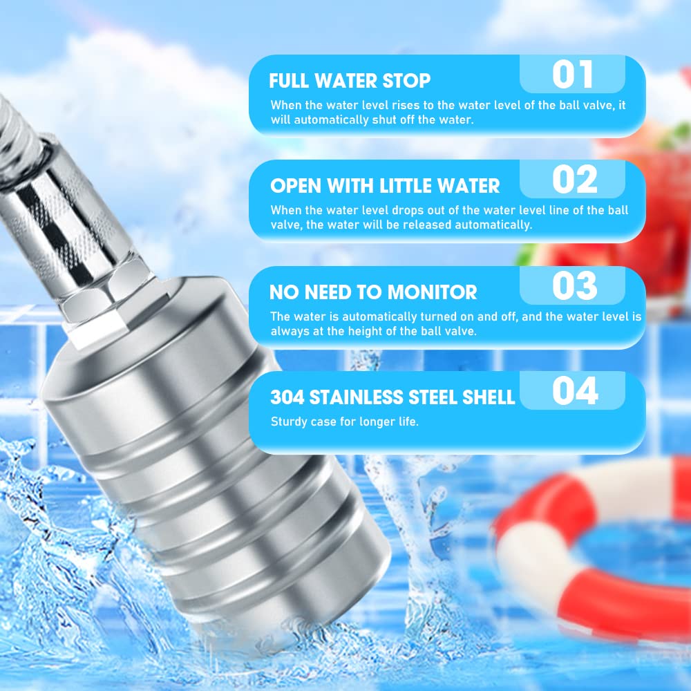 2Pcs 304 Stainless Steel Fully Automatic Water Level Control Float Valve, 1/2" Auto Shut Off Ball Mini Float Valve, Automatic Water Level Controller for Water Tank (#D 1/2 ''(Side water intake))