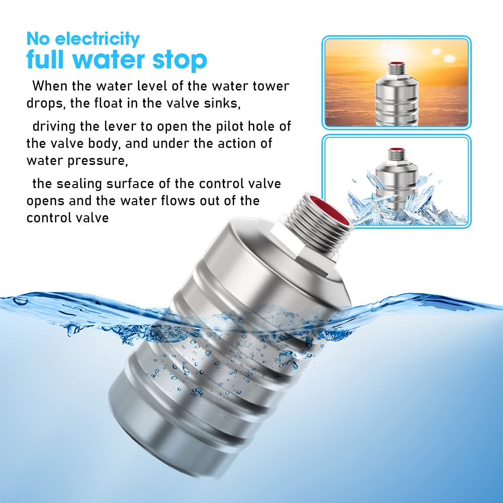 2Pcs 304 Stainless Steel Fully Automatic Water Level Control Float Valve, 1/2" Auto Shut Off Ball Mini Float Valve, Automatic Water Level Controller for Water Tank (#D 1/2 ''(Side water intake))