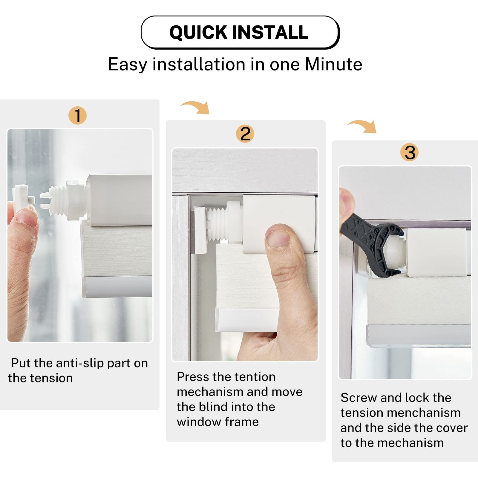 Keego Cordless No Drill Cellular Blinds for Window Blackout Honeycomb Shades No Tools Easy Install for Home Kitchen Bedroom Office(Blackout,White,34w x 60h)