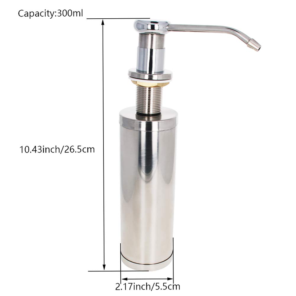 MroMax 1Pcs Sink Soap Dispenser or Lotion Dispenser for Kitchen Sink Brushed Stainless Steel 10oz Kitchen Sink Soap Dispenser Bar Sink Soap Dispenser
