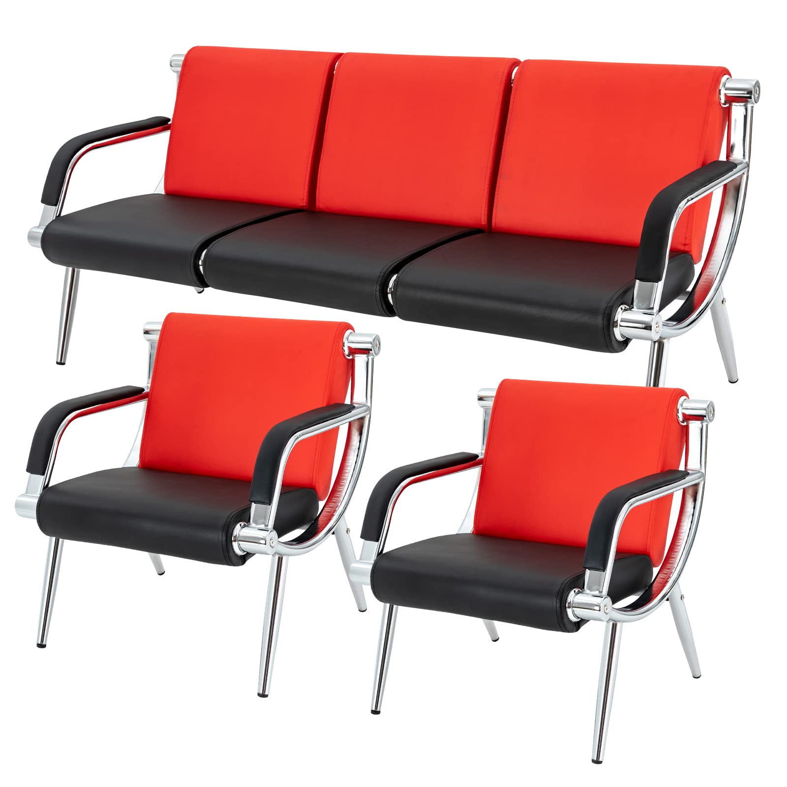 Waiting Room Reception Bench,PU Furniture Guest Seating Lobby Conference Chairs with Armrest for Clinic Office Airport Barber Salon Bank,3 Seat,Guest Chair Reception Chair,Executive Chair Set of 2