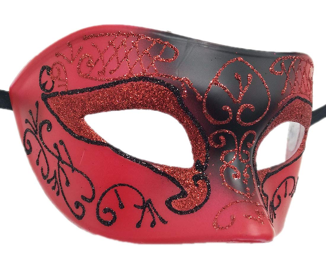 Coolwife Masquerade Mask Vintage Venetian Greek Roman Party Mardi Gras Masks (D Red Black)