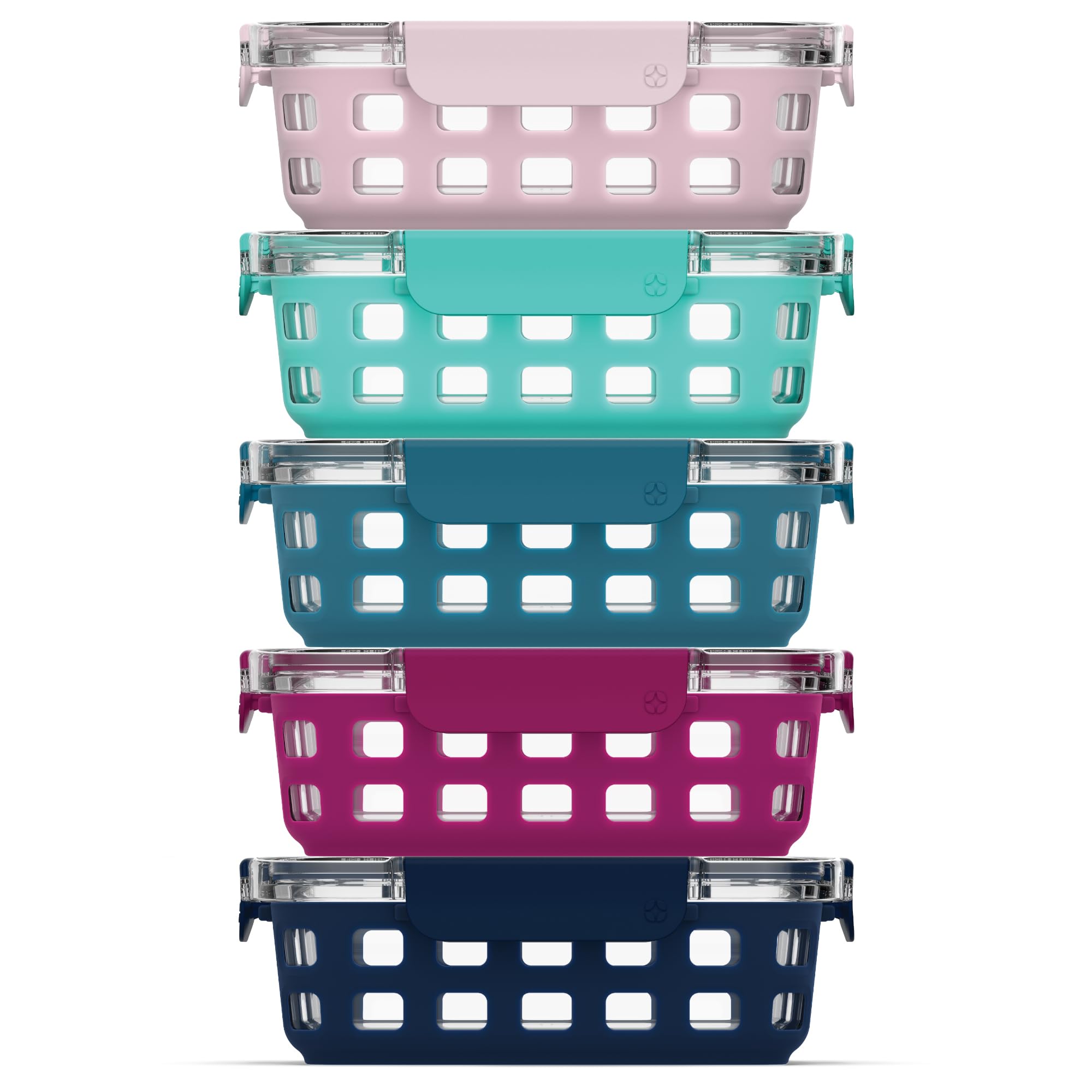 Ello DuraGlass Glass Food Storage Meal Prep Containers with Silicone Sleeve and Airtight Lids, 6 Piece 3 Pack, Mixed Berry