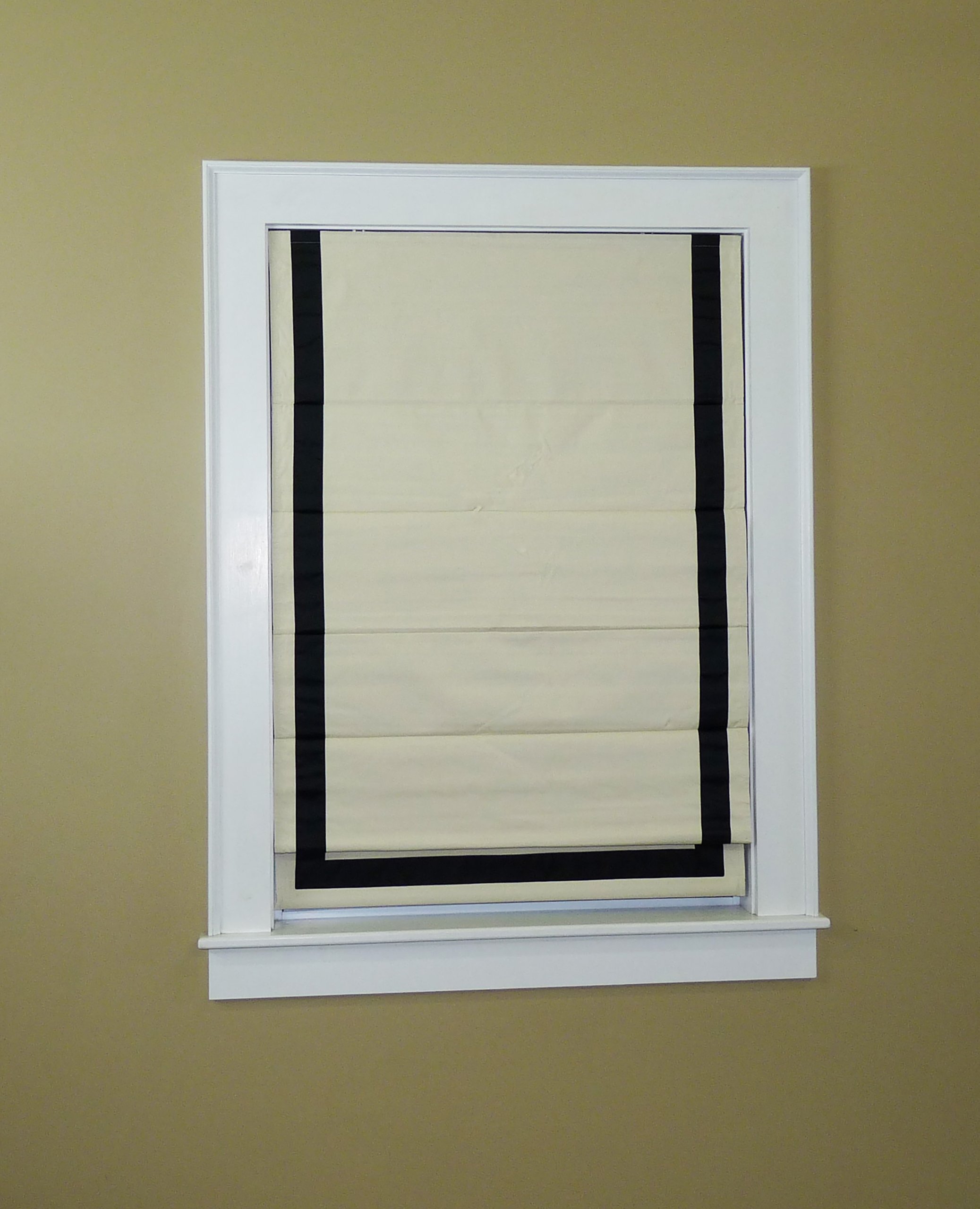 Green Mountain Vista Thermal Blackout Cordless Roman Shade with Ribbon Border (38" Wide x 63 Long, Beige with Black Ribbon Border)